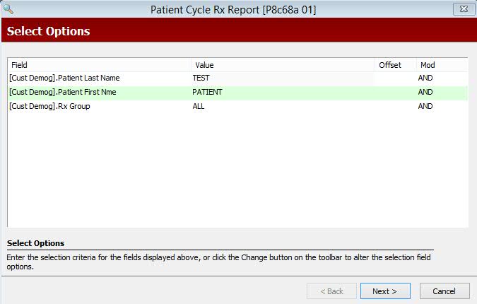 Patient Cycle Rx Report